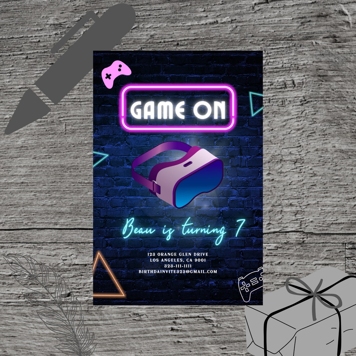 Virtual Reality Theme Birthday Party Invitation, Simulator Controller ...