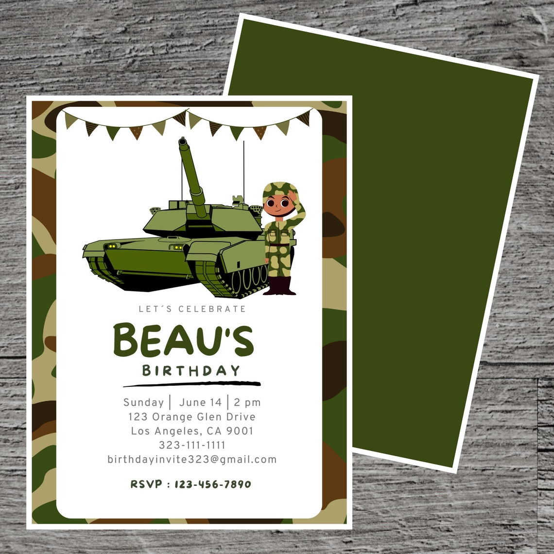 Military Kids Theme Birthday Party Invitation Template, Army Soldiers ...