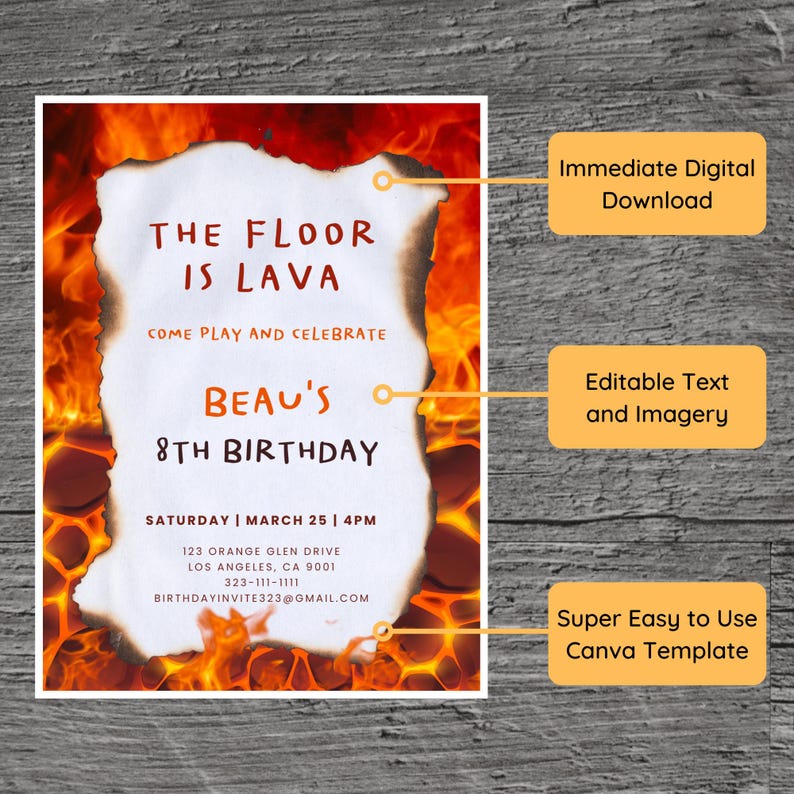 Floor is Lava for Beau Theme Birthday Party Invitation Template, Skies ...