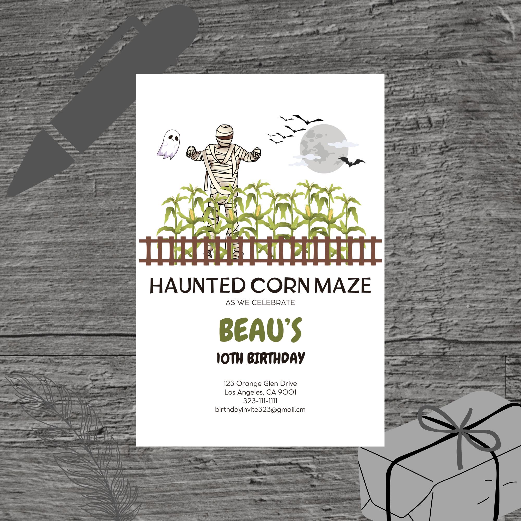Corn Maze for Beau Theme Birthday Party Invitation Template, Confusion ...