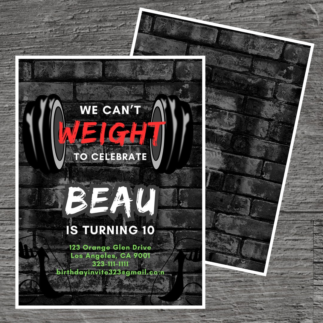Weightlifting for Beau Theme Birthday Party Invitation Template ...