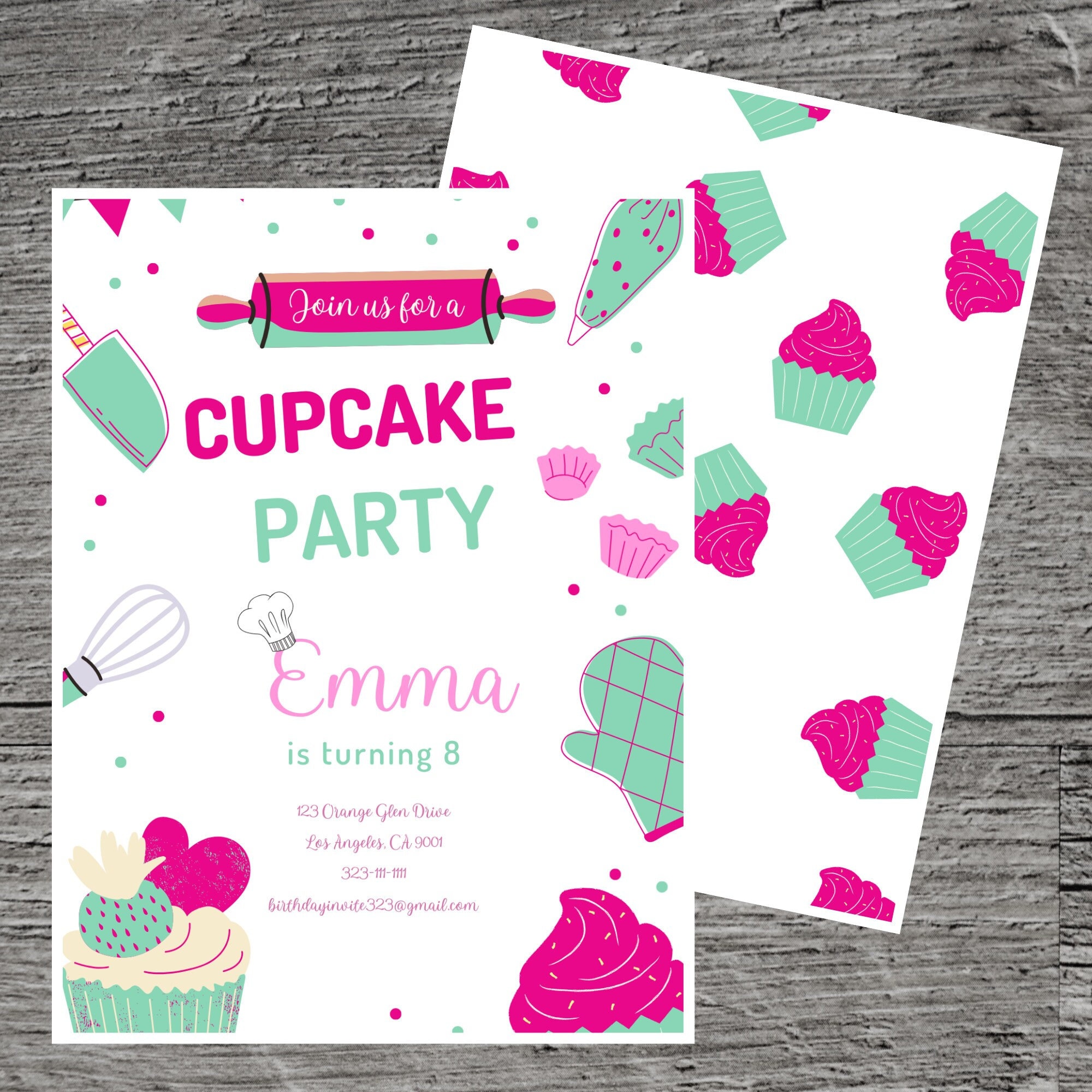 Cupcake Theme Birthday Party Invitation Template, Cake Muffin Dessert ...