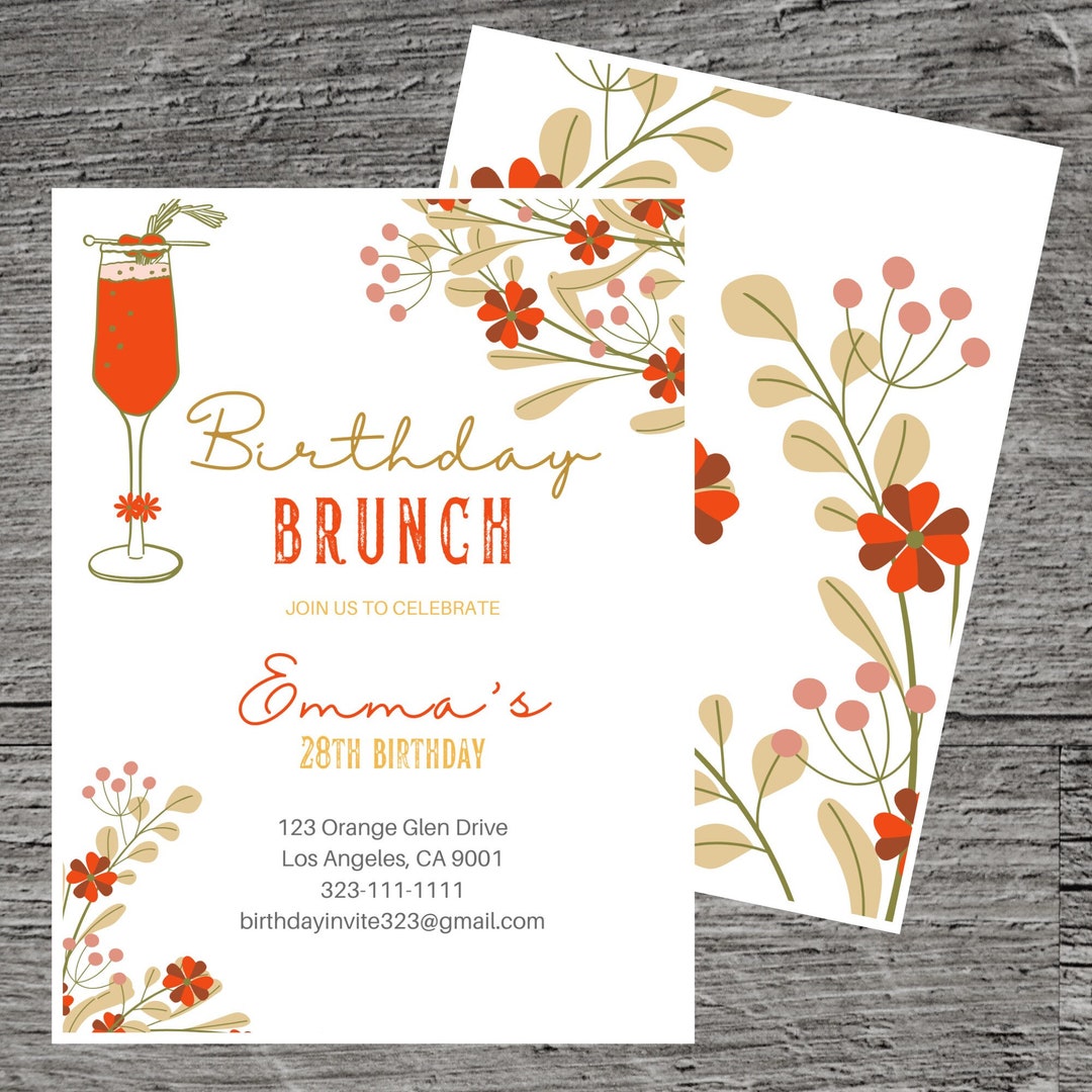 Mimosa Brunch Theme Birthday Party Invitation, Sip Drink Lunch Buffet ...