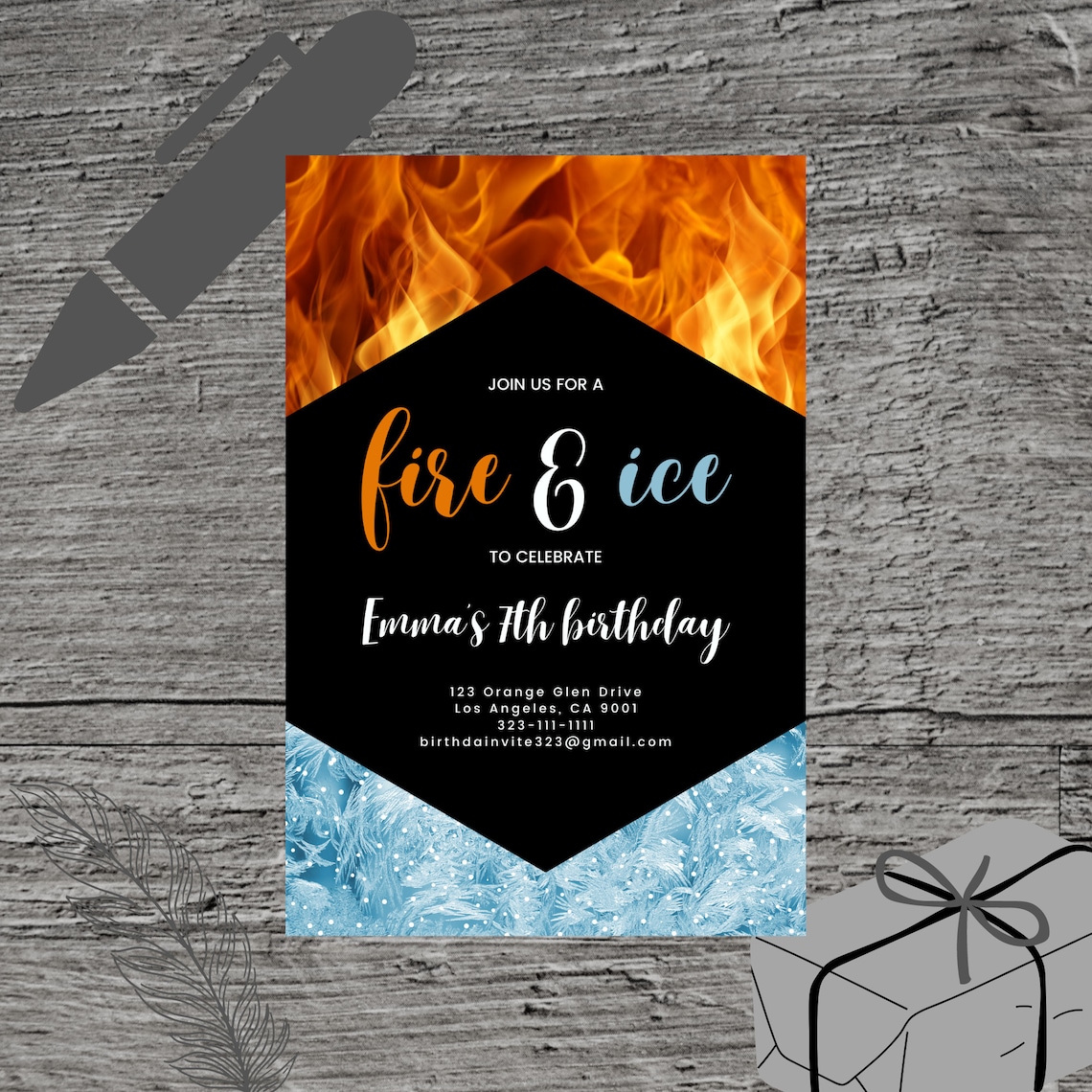 Fire and Ice Theme Birthday Party Invitation Template, Hot Cold Flame ...