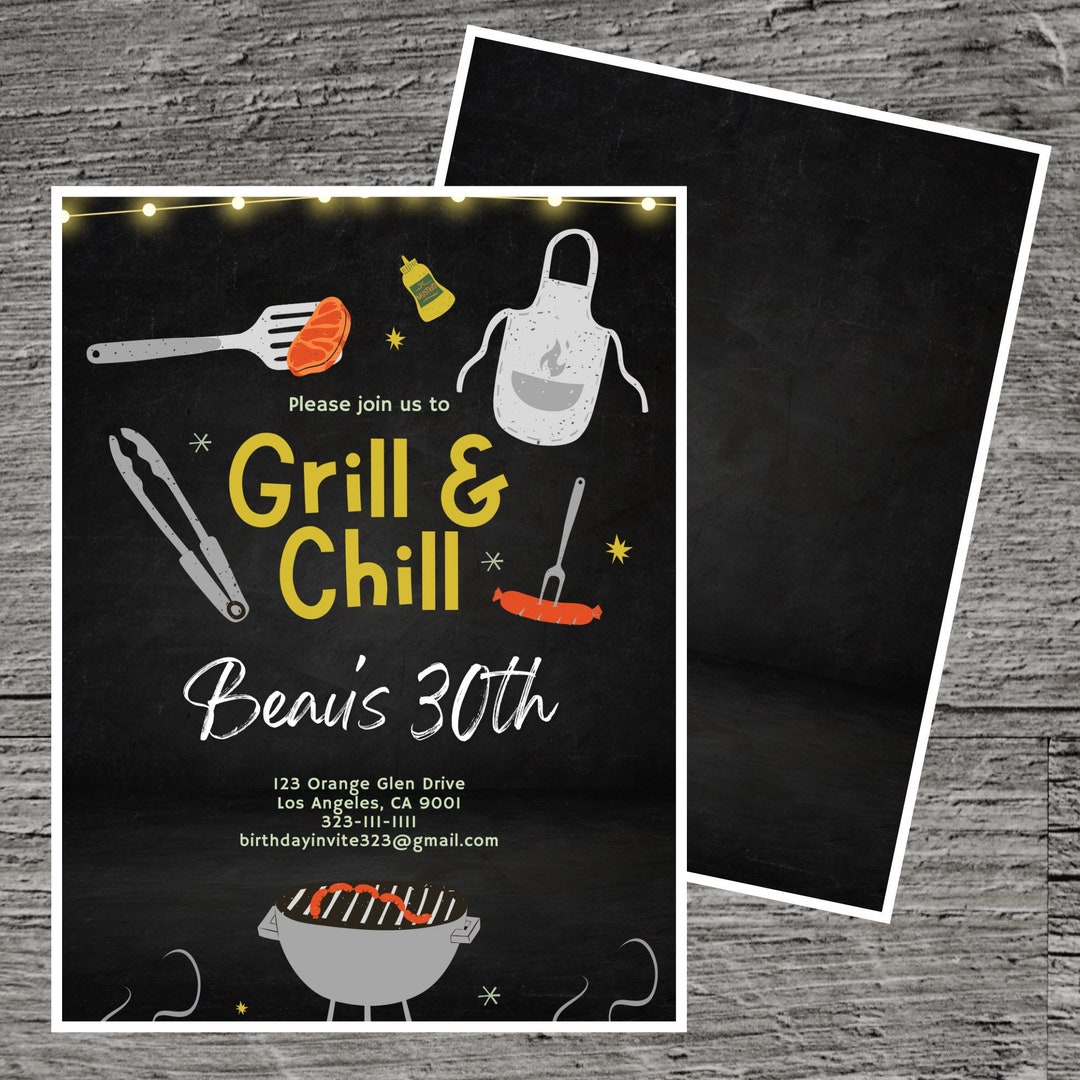 Grill and Chill Theme Birthday Party Invitation Template, Grill ...