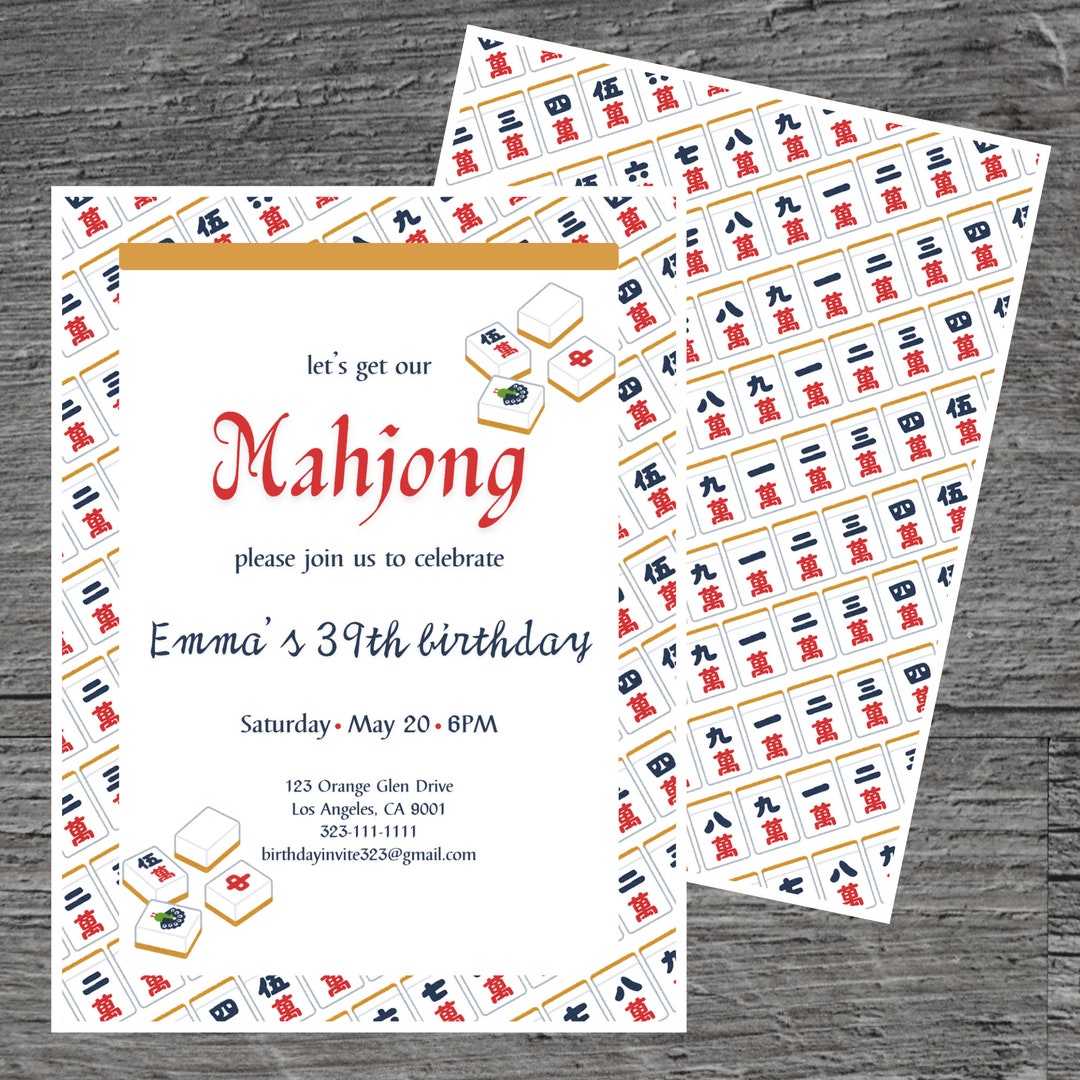 Mahjong for Emma Theme Birthday Party Invitation Template, Matchin ...