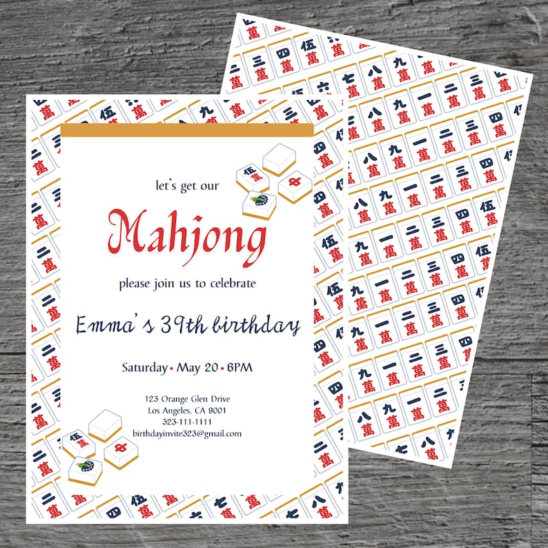 Mahjong for Emma Theme Birthday Party Invitation Template, Matchin ...