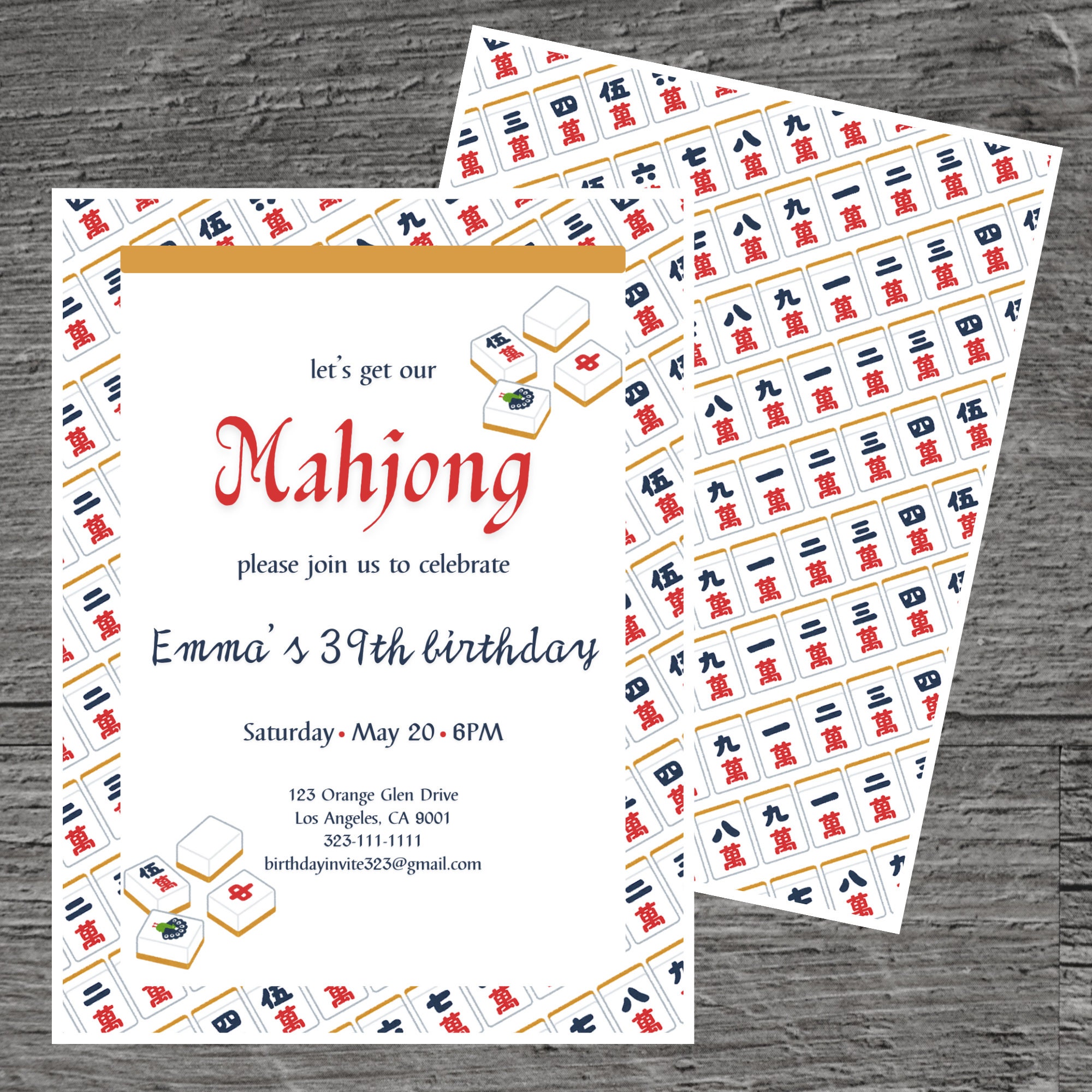 Mahjong for Emma Theme Birthday Party Invitation Template, Matchin ...