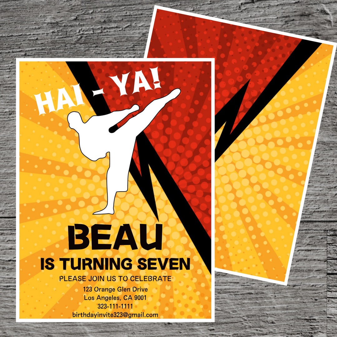 Karate Party Birthday Invitation, Martial Arts Kung-fu White Black Belt ...
