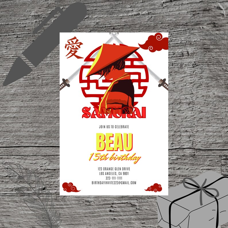 Samurai Theme Birthday Party Invitation, Japanese Military Warrior ...