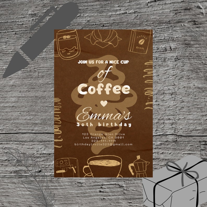 Coffee Theme Birthday Party Invitation Template, Cappuccino Caffeine ...