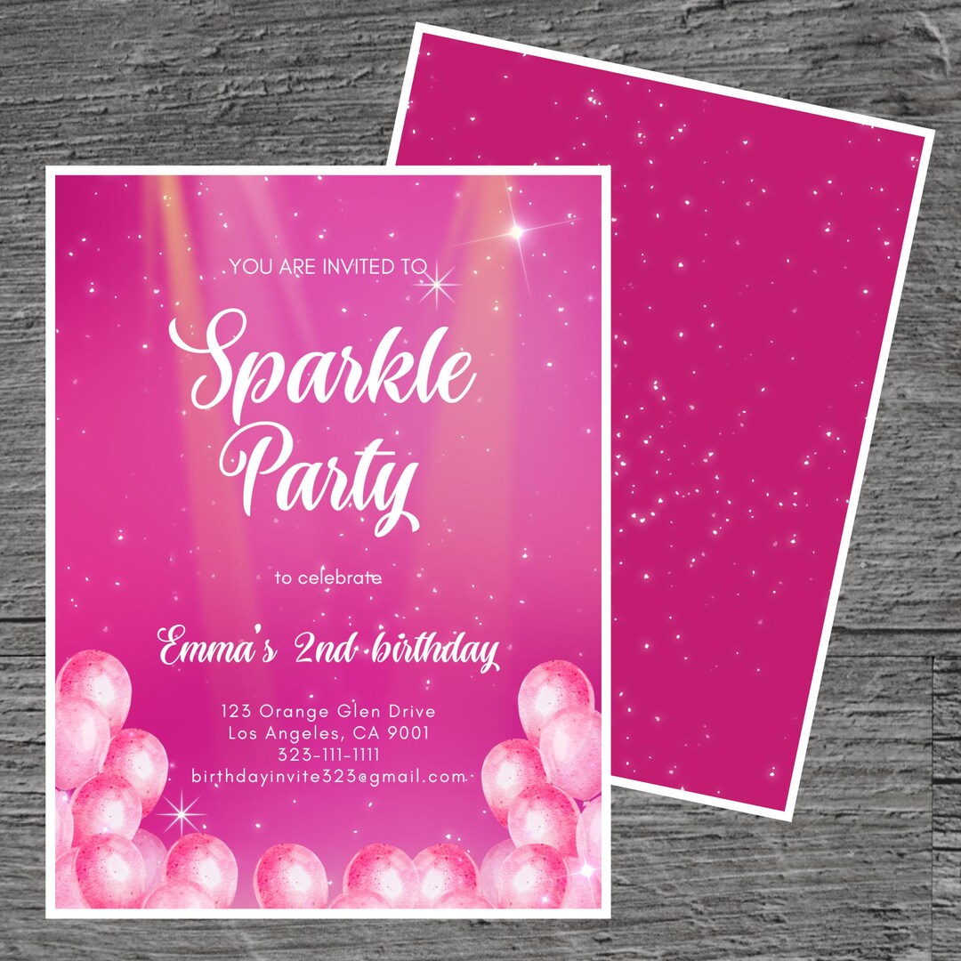 Sparkle for Emma Theme Birthday Party Invitation Template, Shine, Glow ...