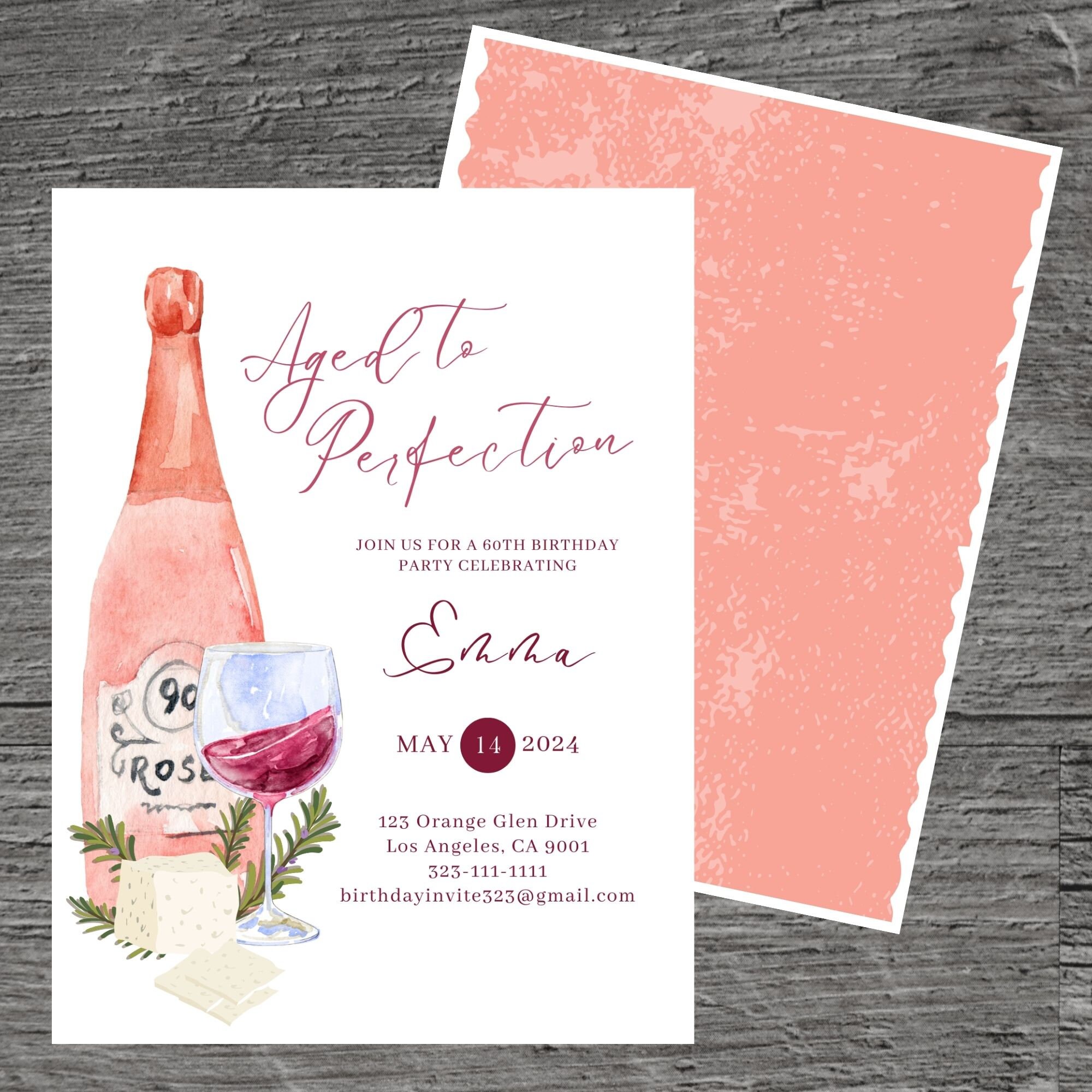 Wine and Cheese for Emma Theme Birthday Party Invitation Template ...