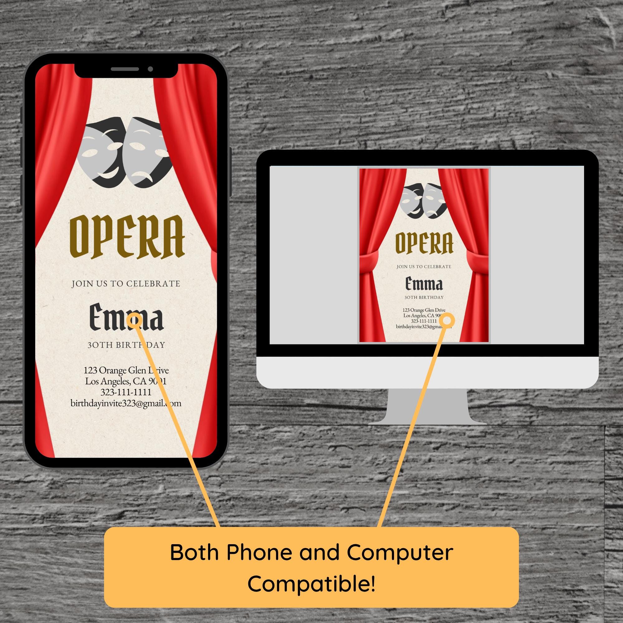 Opera for Emma Theme Birthday Party Invitation Template, Melody, Piece ...