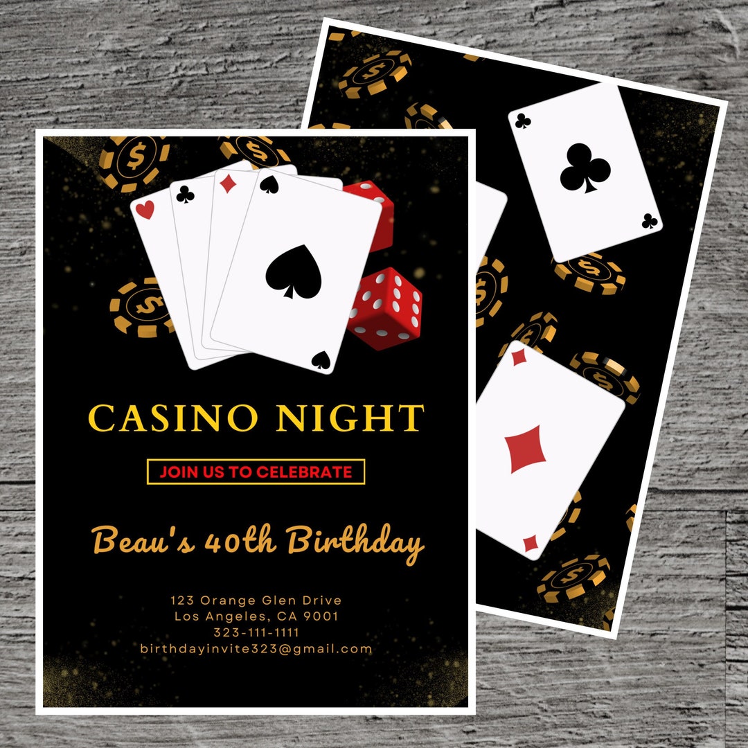 Casino Night Theme Birthday Party Invitation, Poker Cards Vegas Gamble ...