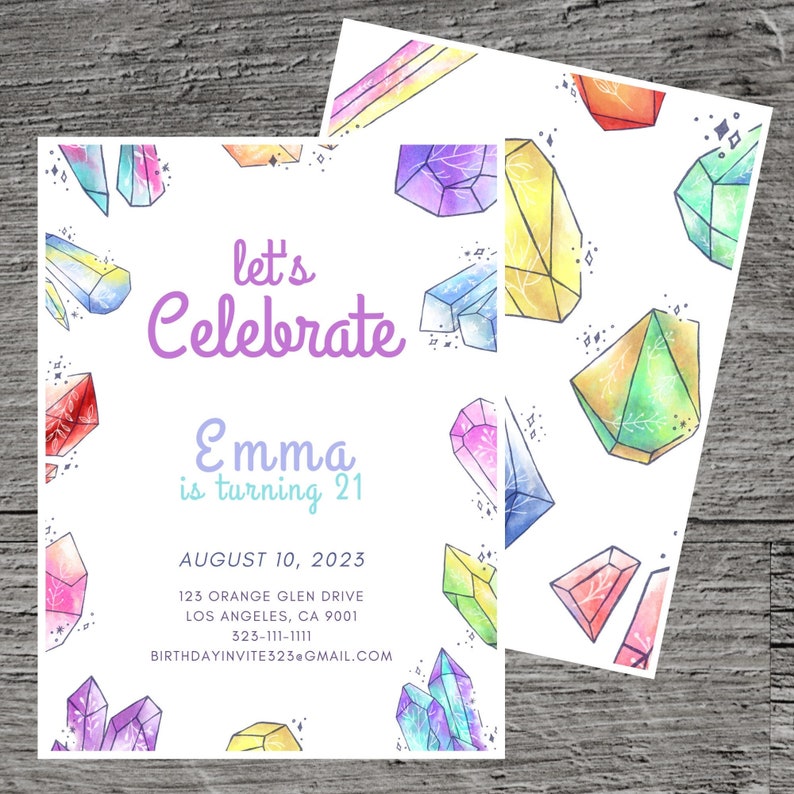 Gemstone Theme Birthday Party Invitation Template, Mineral Crystal ...