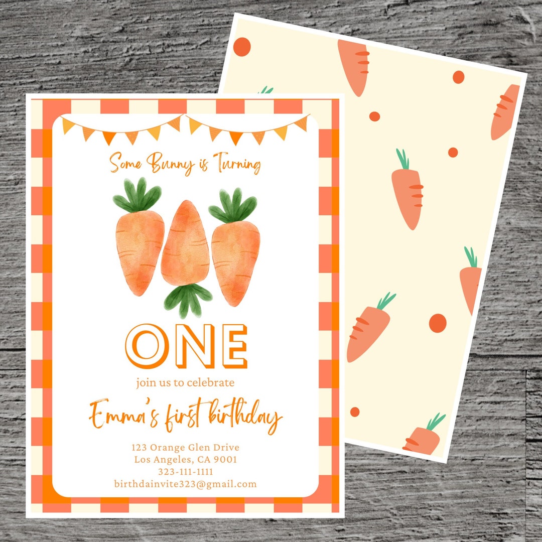 Carrot Theme Birthday Party Invitation Template, Root Herb Celery Stick ...