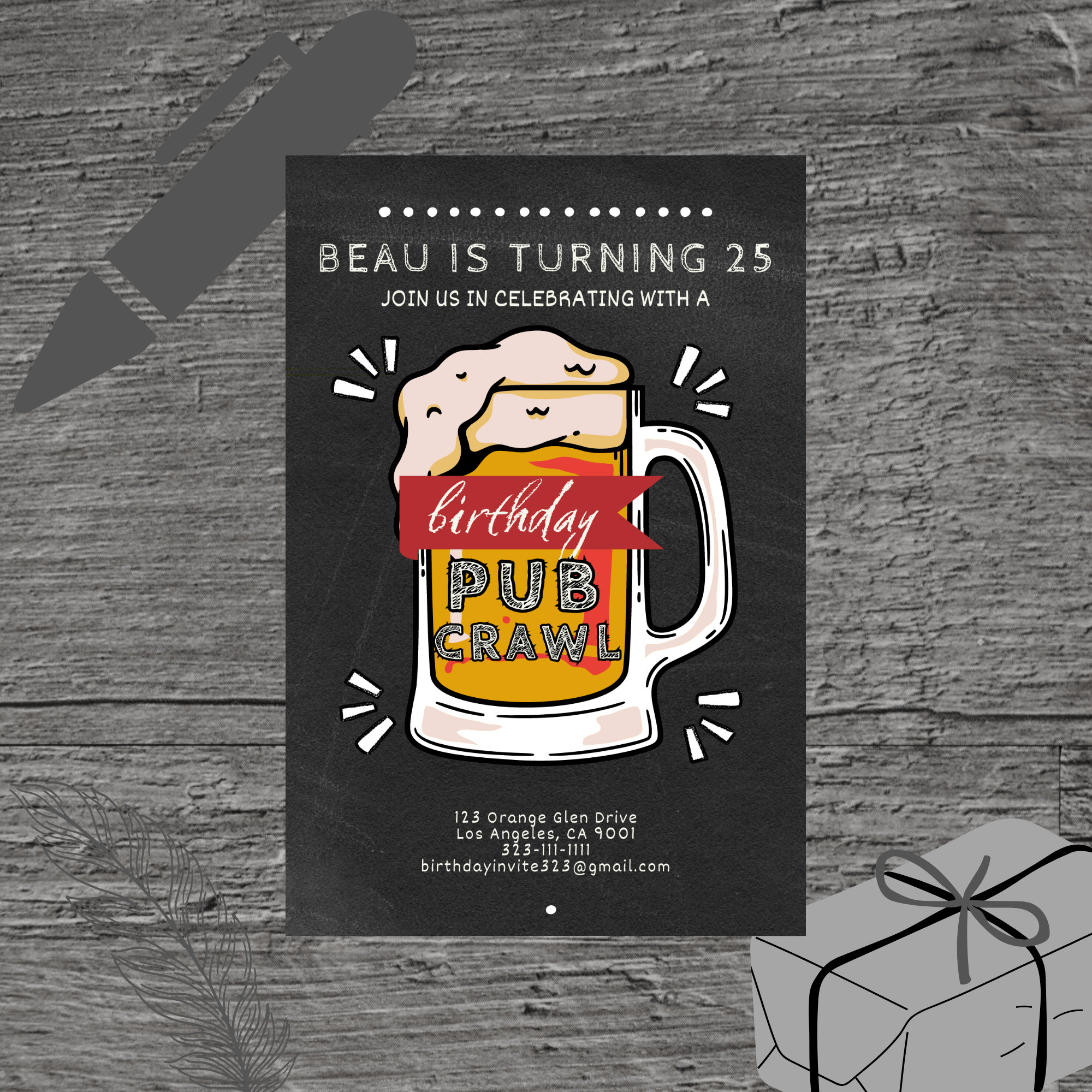Pub Crawl for Beau Theme Birthday Party Invitation Template, Bar ...