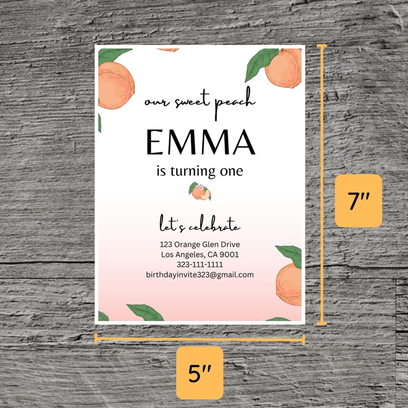 Peach Theme Birthday Party Invitation, Peachy Sweet Fruit Pie Grow Cute ...