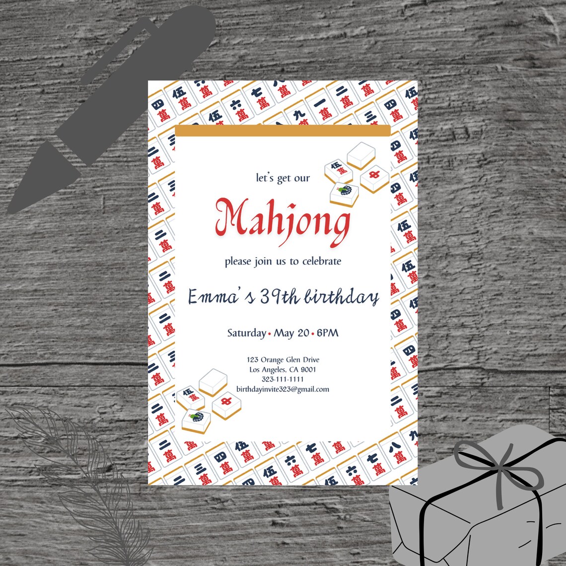 Mahjong for Emma Theme Birthday Party Invitation Template, Matchin ...