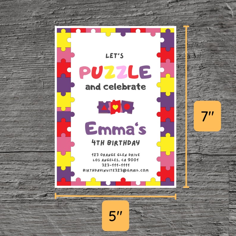 Puzzle Party for Emma Theme Birthday Party Invitation Template, Memory ...