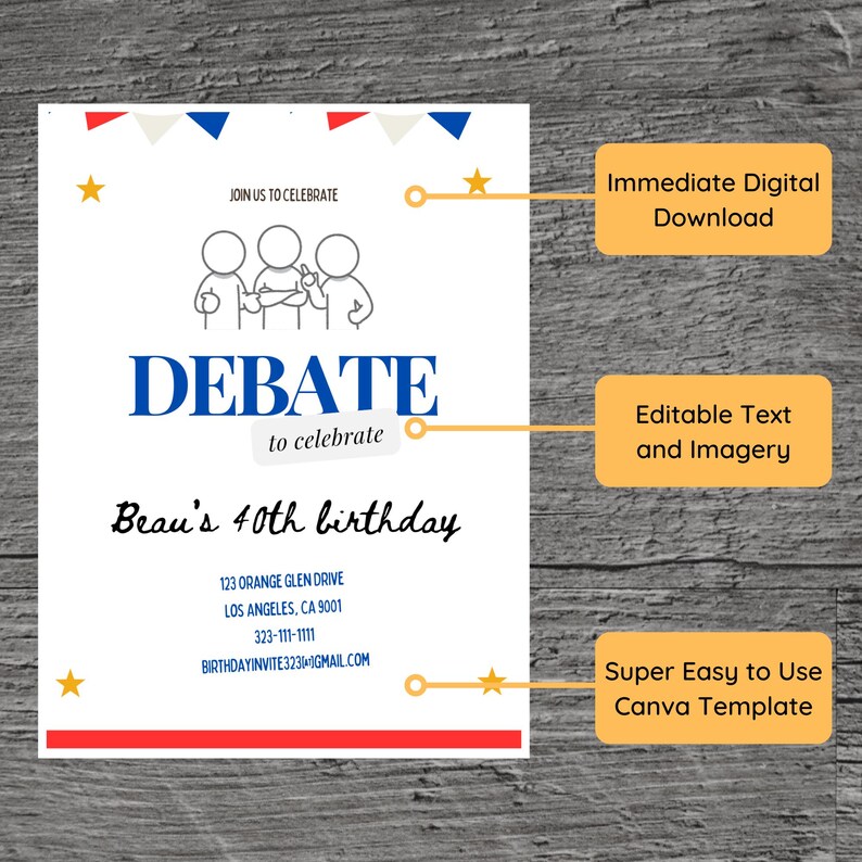 Debate for Beau Theme Birthday Party Invitation Template, Formal ...