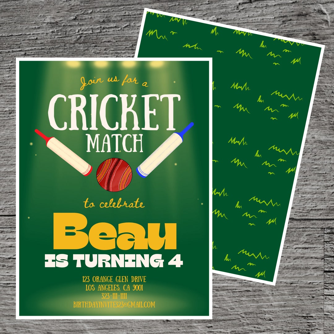 Cricket for Beau (the Sport) Theme Birthday Party Invitation Template ...