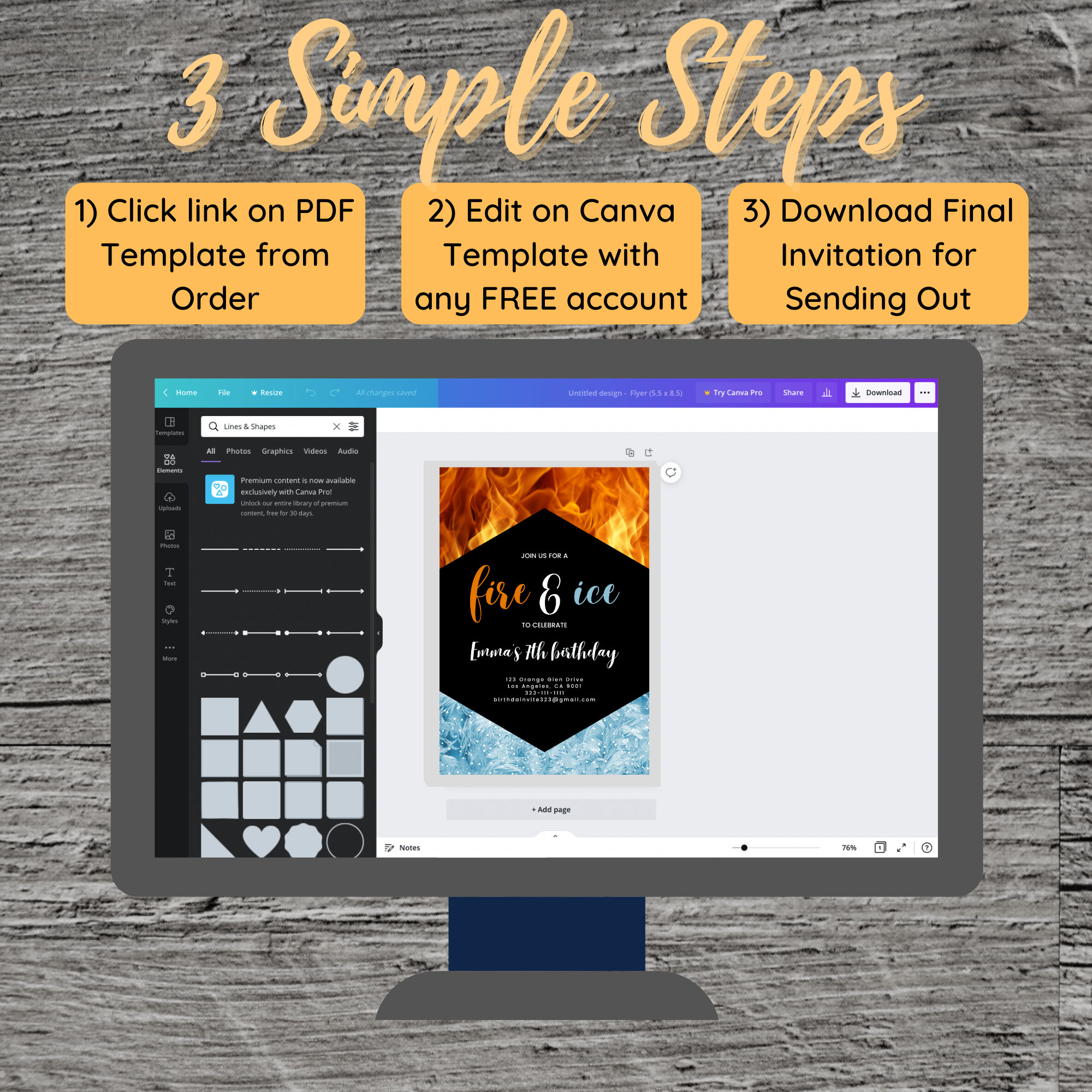 Fire and Ice Theme Birthday Party Invitation Template, Hot Cold Flame ...