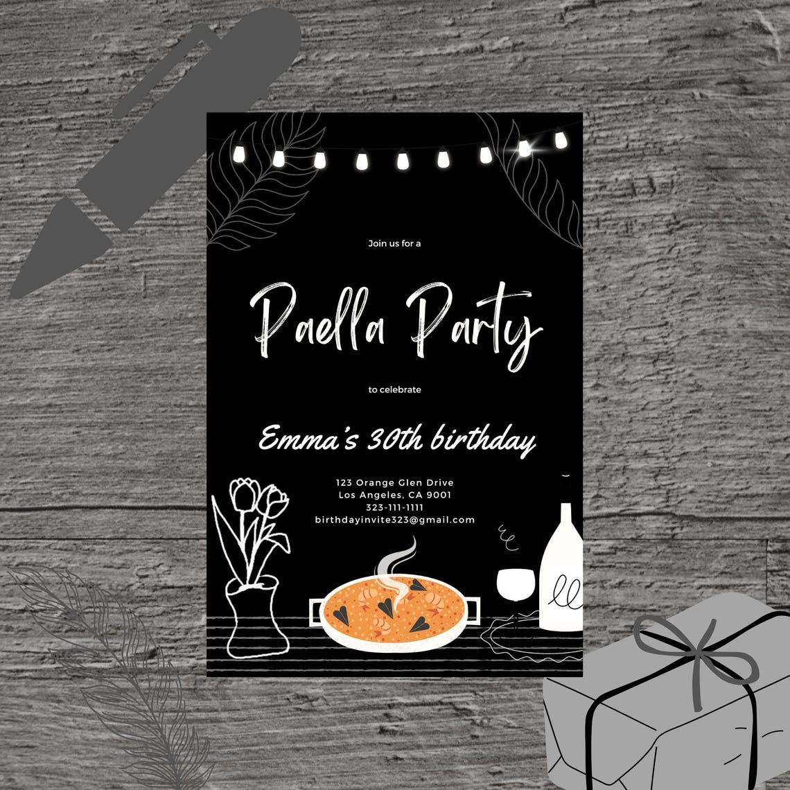 Paella Night for Emma Theme Birthday Party Invitation Template, Risotto ...