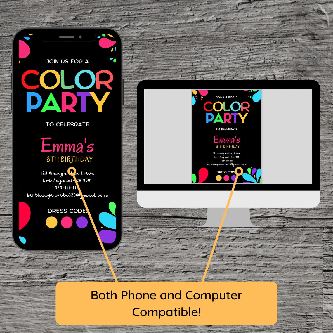 Color Party Theme Birthday Invitation, Dress up in Color, Red Blue ...