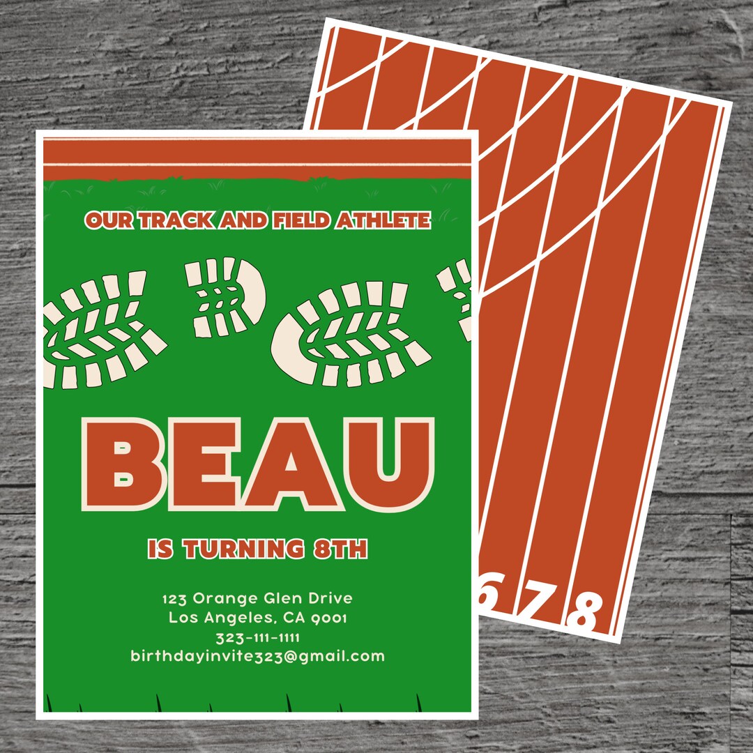 Track and Field for Beau Theme Birthday Party Invitation Template ...