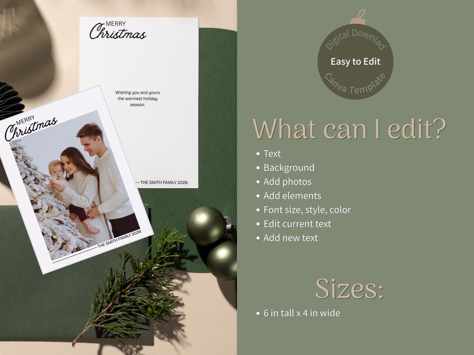 Elegant Christmas Photo Card Template, Canva (digital Download) - Etsy