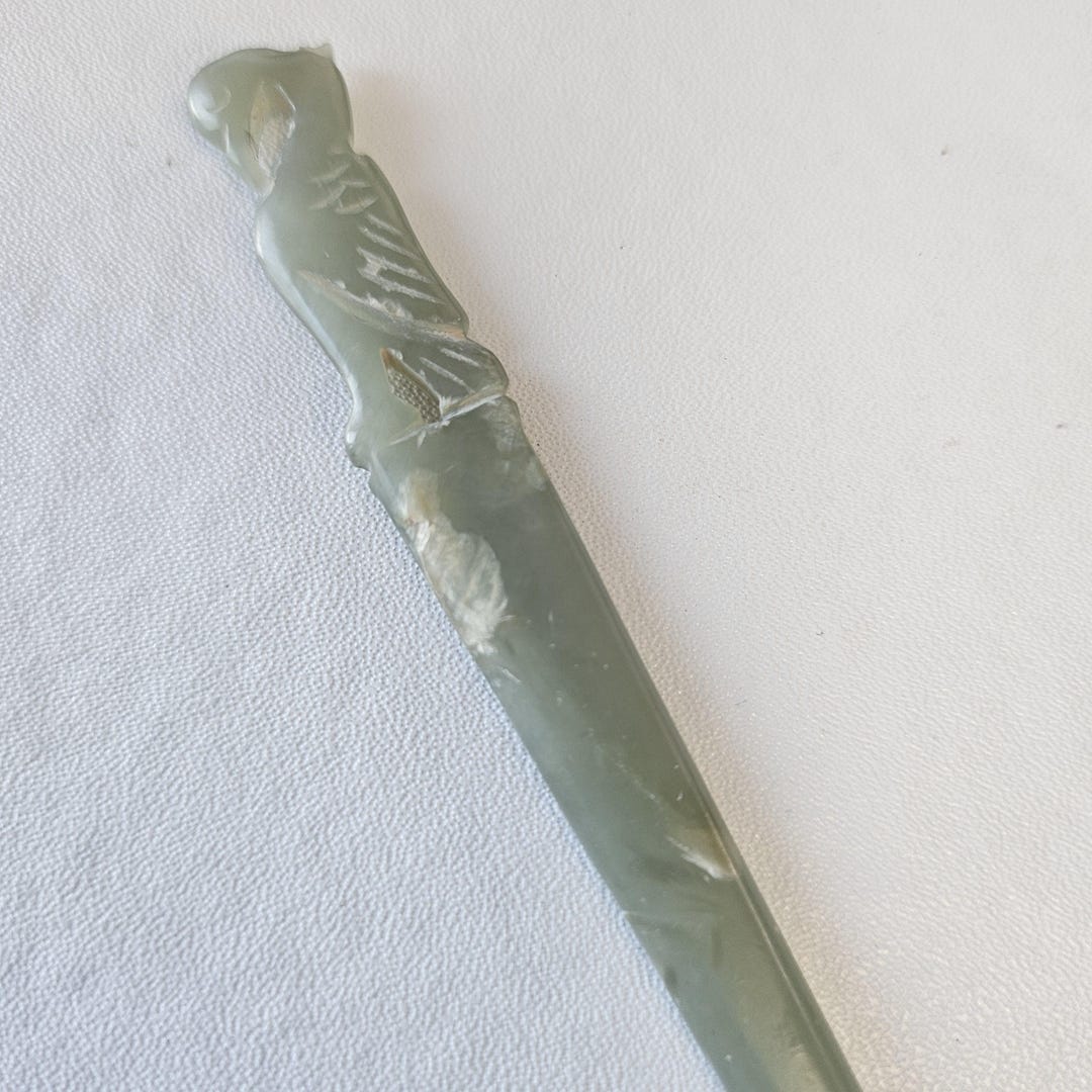 20 Cm Natural Jade Hair Stick | Vintage Collectible | Delicate Korean ...