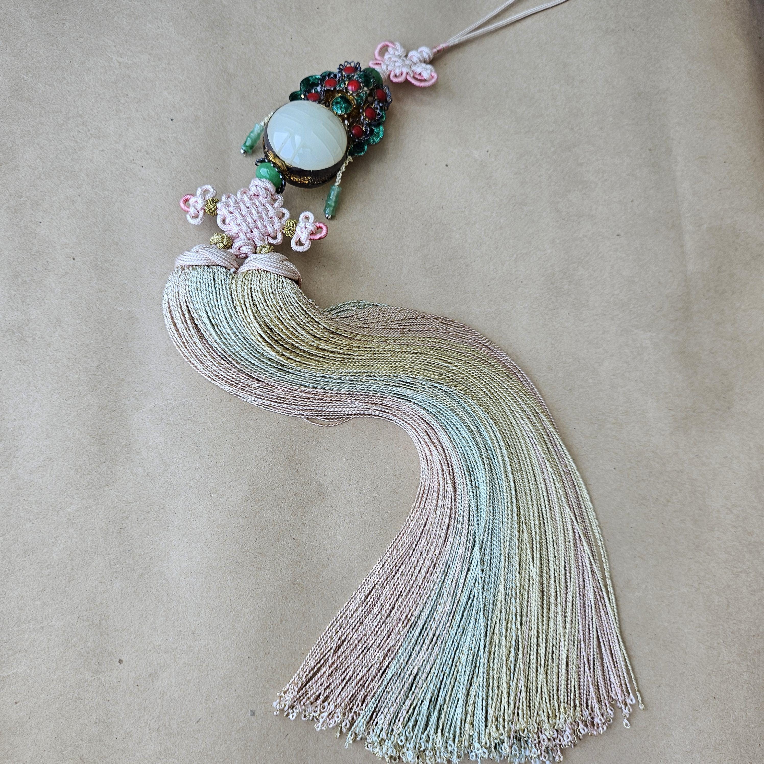 Double White Jade Wealth 37.5 Cm Norigae – Korean Traditional Silk ...