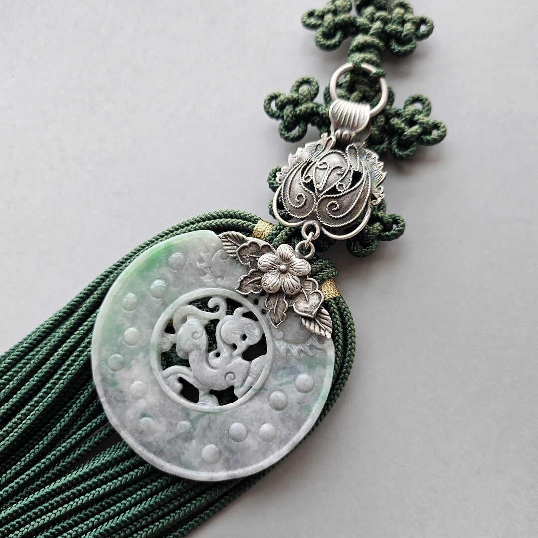 원형 비취 은 낙지발 노리개 Korean Traditional Handmade Korean Hanbok Silk and Jade ...