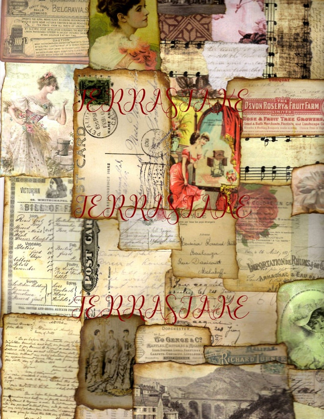 Handmade Vintage Collage Digital Prints, Background Pages, Journal ...