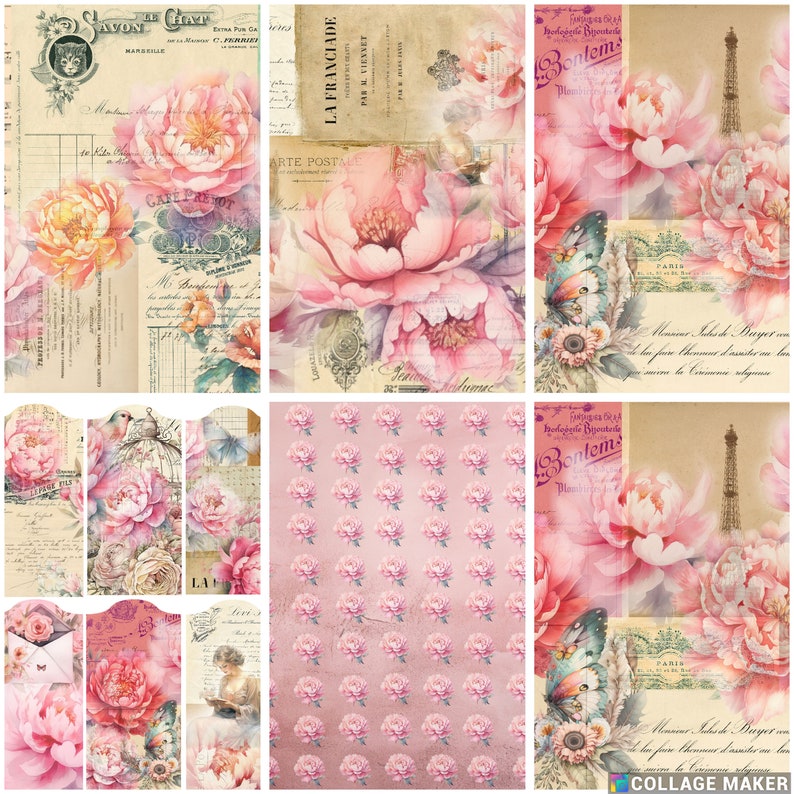 Soft Floral Set 1 Digital Junk Journal Kit & Digital Image Papers - Etsy