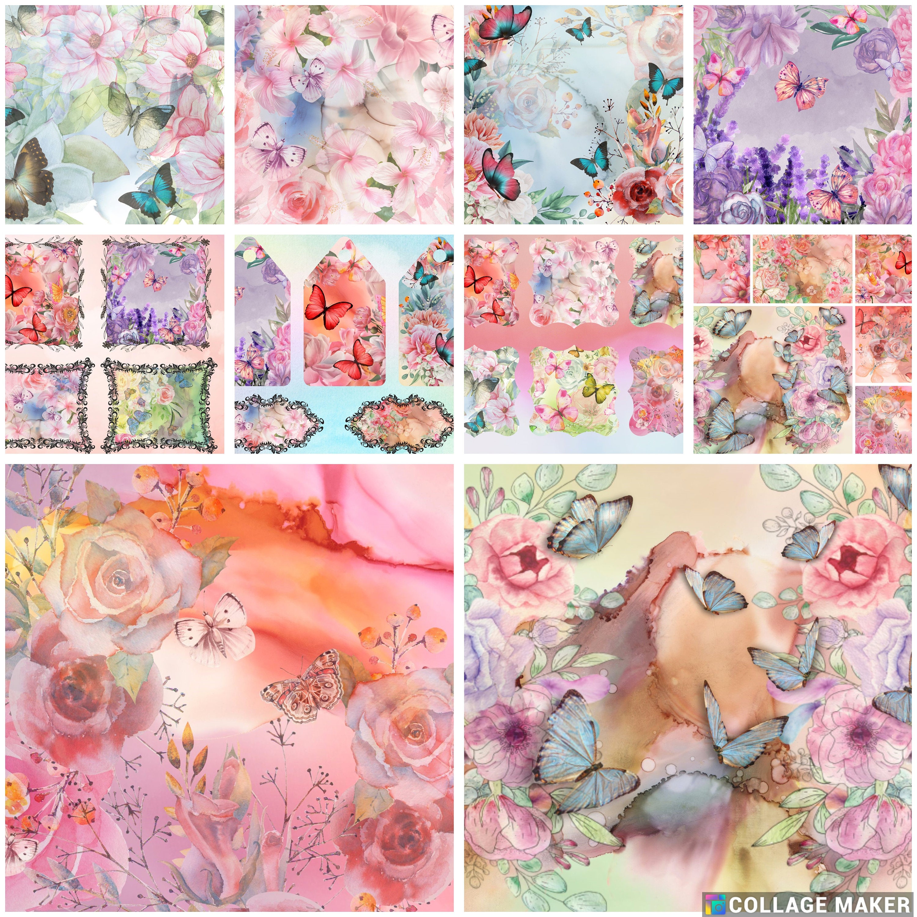 Watercolor Butterfly Garden Digital Kit for Junk Journals/art Journals ...