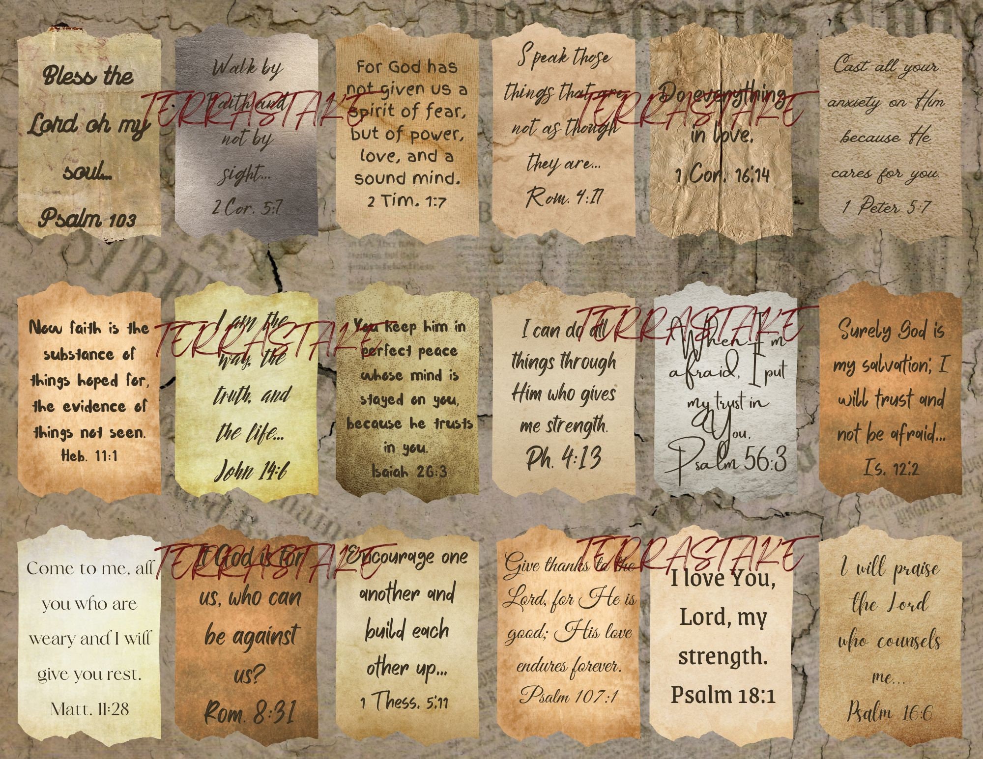 Scripture and Positive Word Scrap Snippets Digital Kit - Ephemera ...