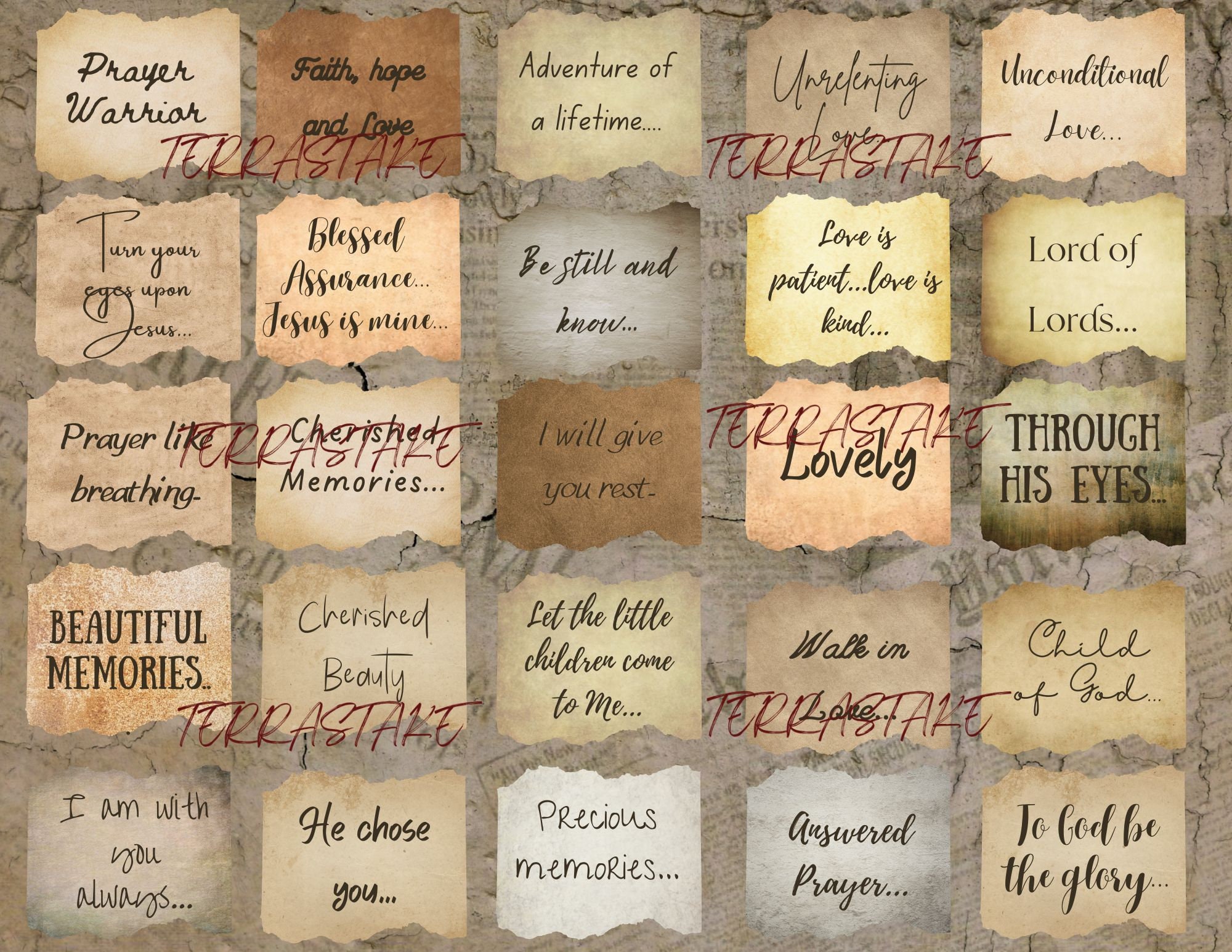 Scripture and Positive Word Scrap Snippets Digital Kit - Ephemera ...