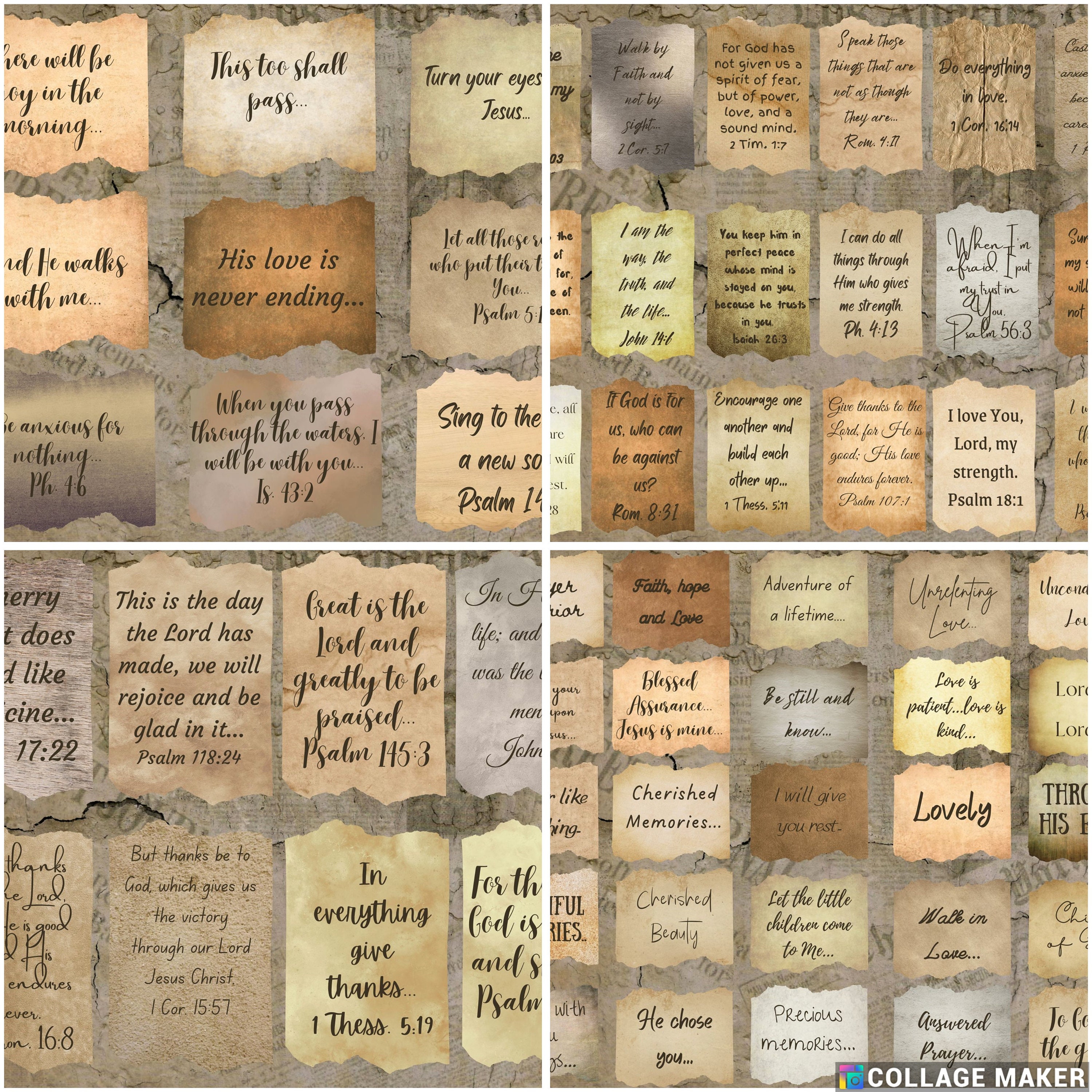 Scripture and Positive Word Scrap Snippets Digital Kit - Ephemera ...