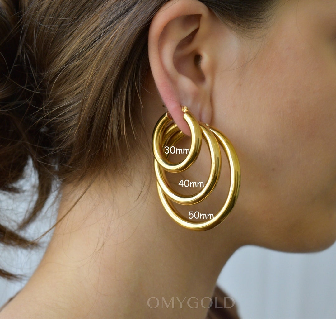 Gold Hoop Earrings 3 Size Hoop Earrings 50mm, 40mm, 30mm Circle Silver ... Gold Hoop Earrings 3 Size Hoop Earrings 50mm, 40mm, 30mm Circle Silver ...