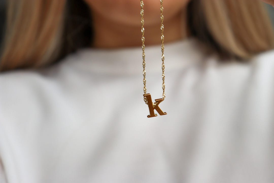 18K Gold Letter K Necklace Initial Necklace, Personalized Minimalist ...