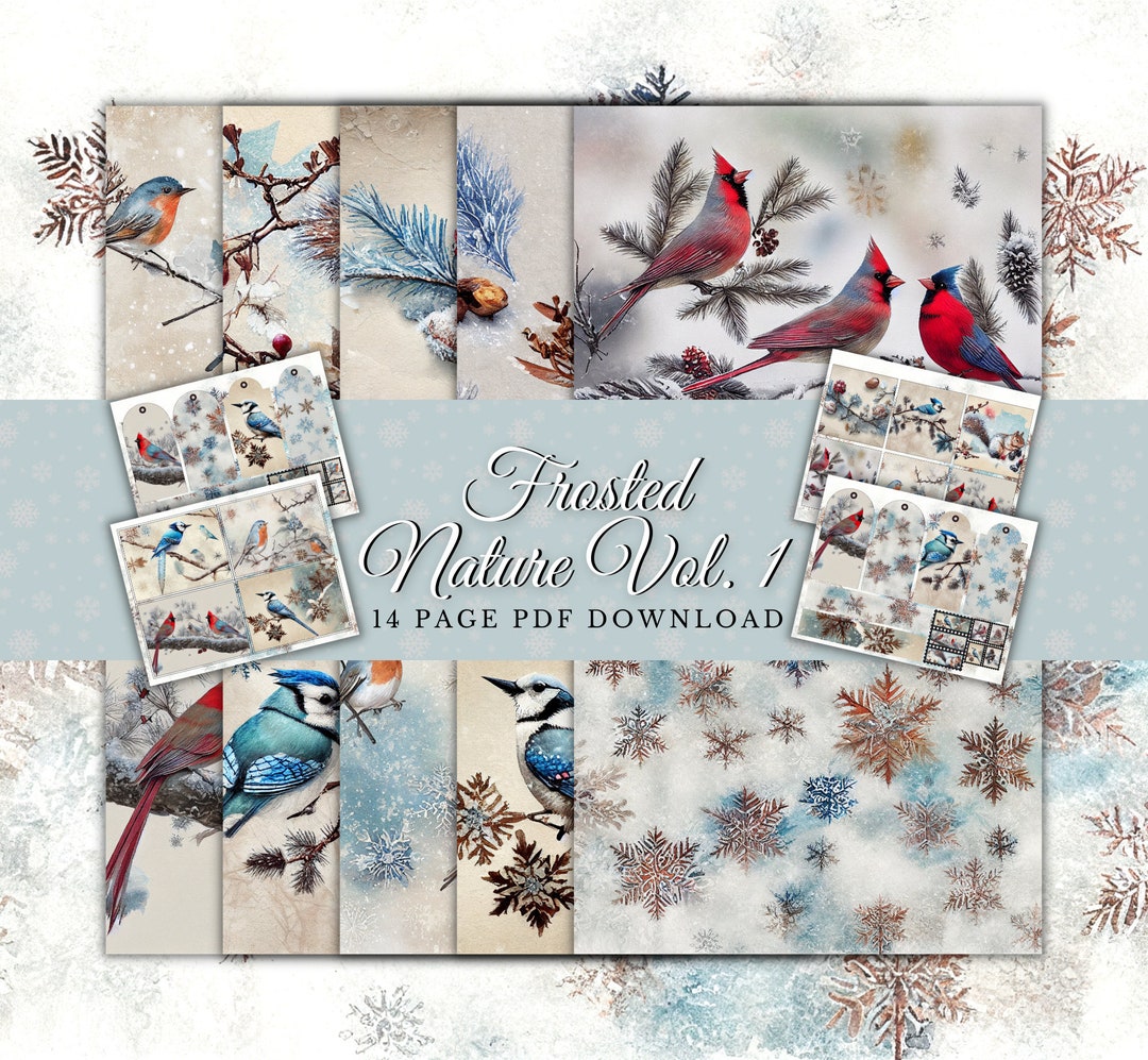 Frosted Nature Vol.1 14 PDF Page Download | Junk Journal Printable Pages | Collage Printable ...