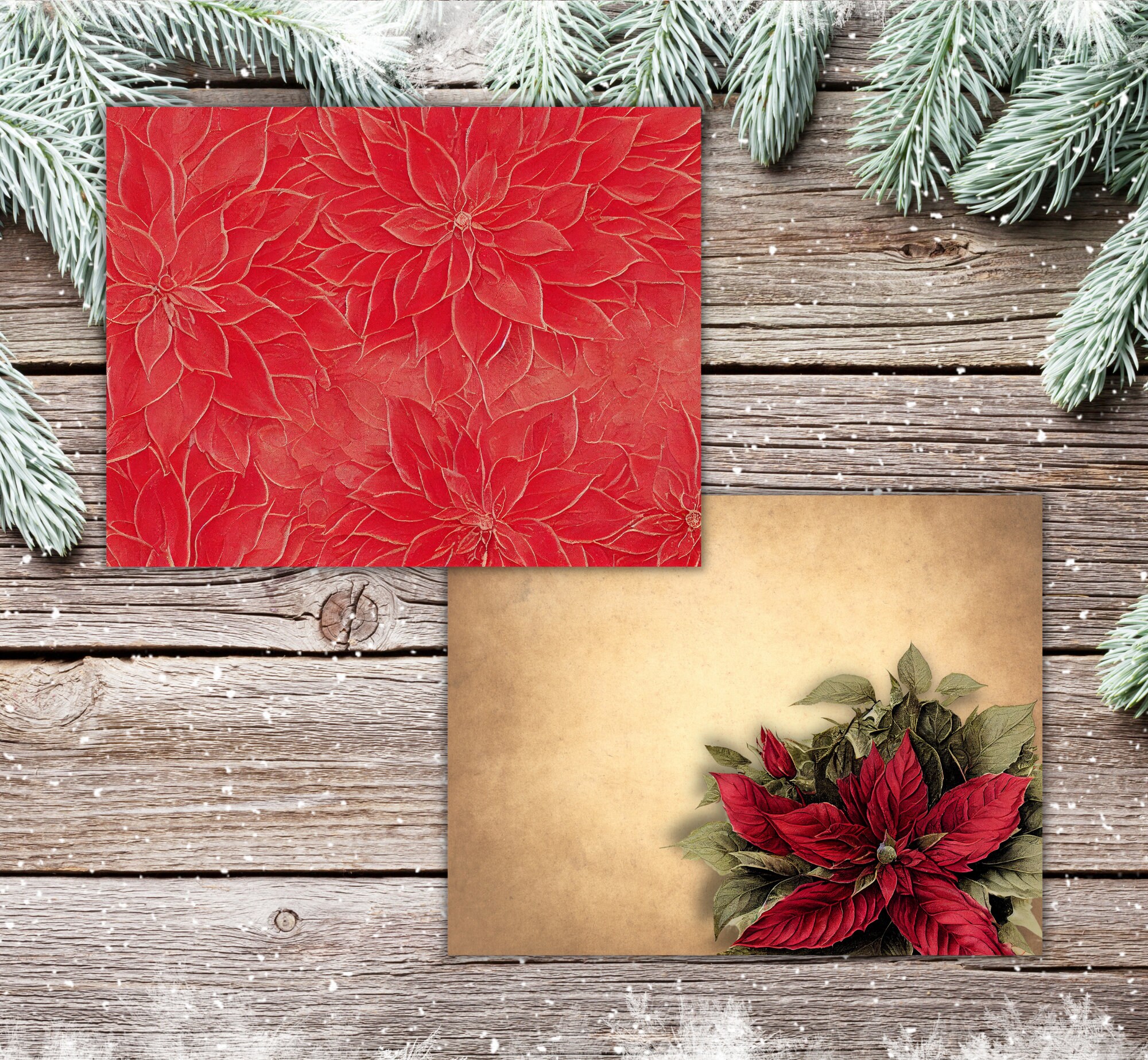 10 Christmas Poinsettia Printable PNG | Junk Journal | Mixed Media ...