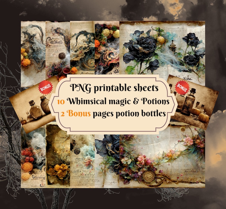 10 Whimsical Magic & Potions Printable PNG Junk Journal Pages Mixed ...