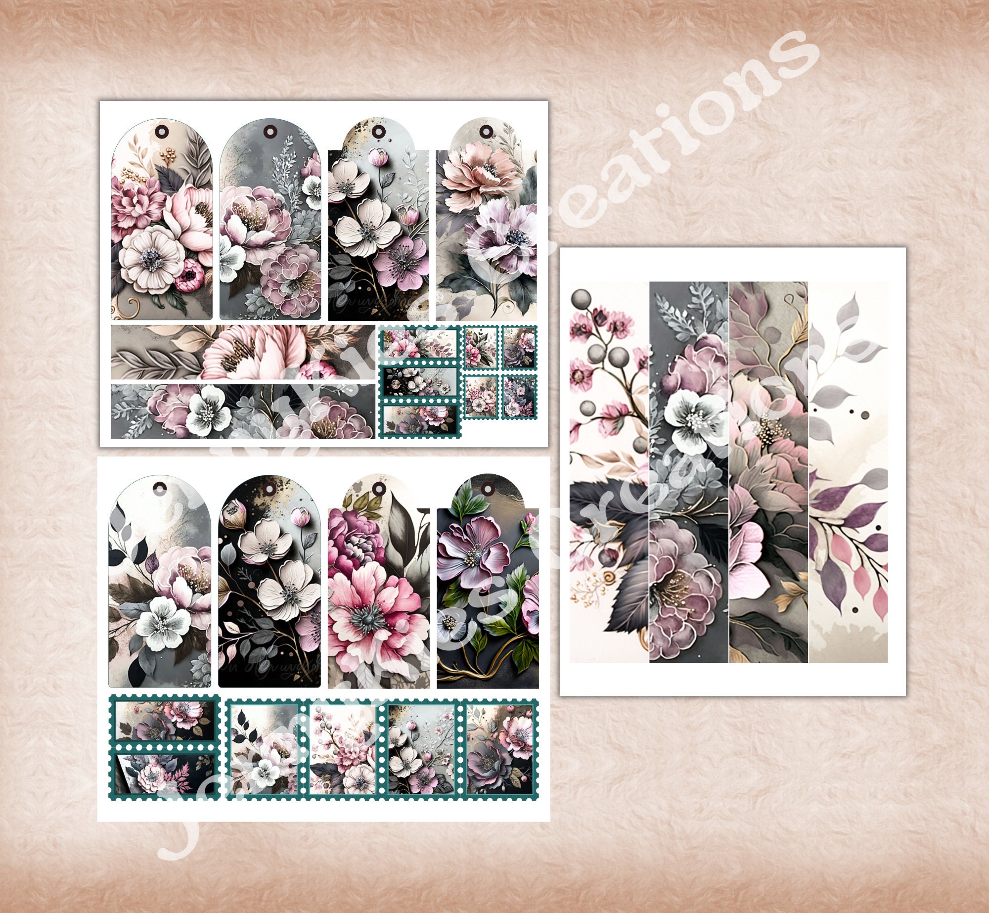 Pink Florals 15 Pages JPG Instant Download Printable Shabby Chic ...