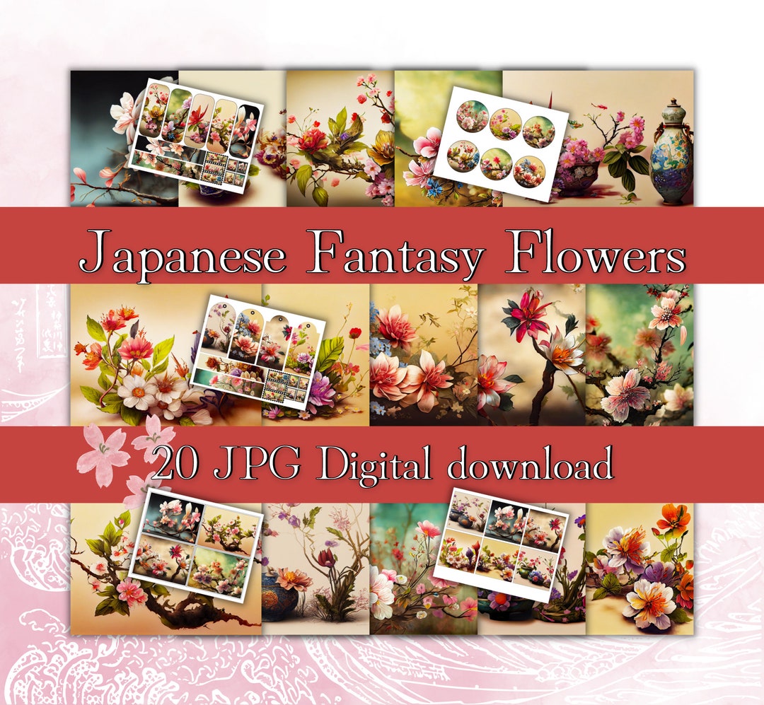 Japanese Fantasy Flowers 20 JPG Pages| Junk Journal | Ephemera ...