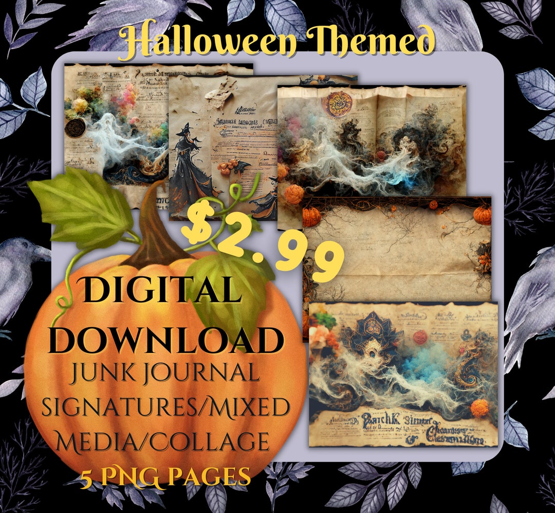 5 Halloween Printable Signatures PNG | Junk Journaling | Decorative ...