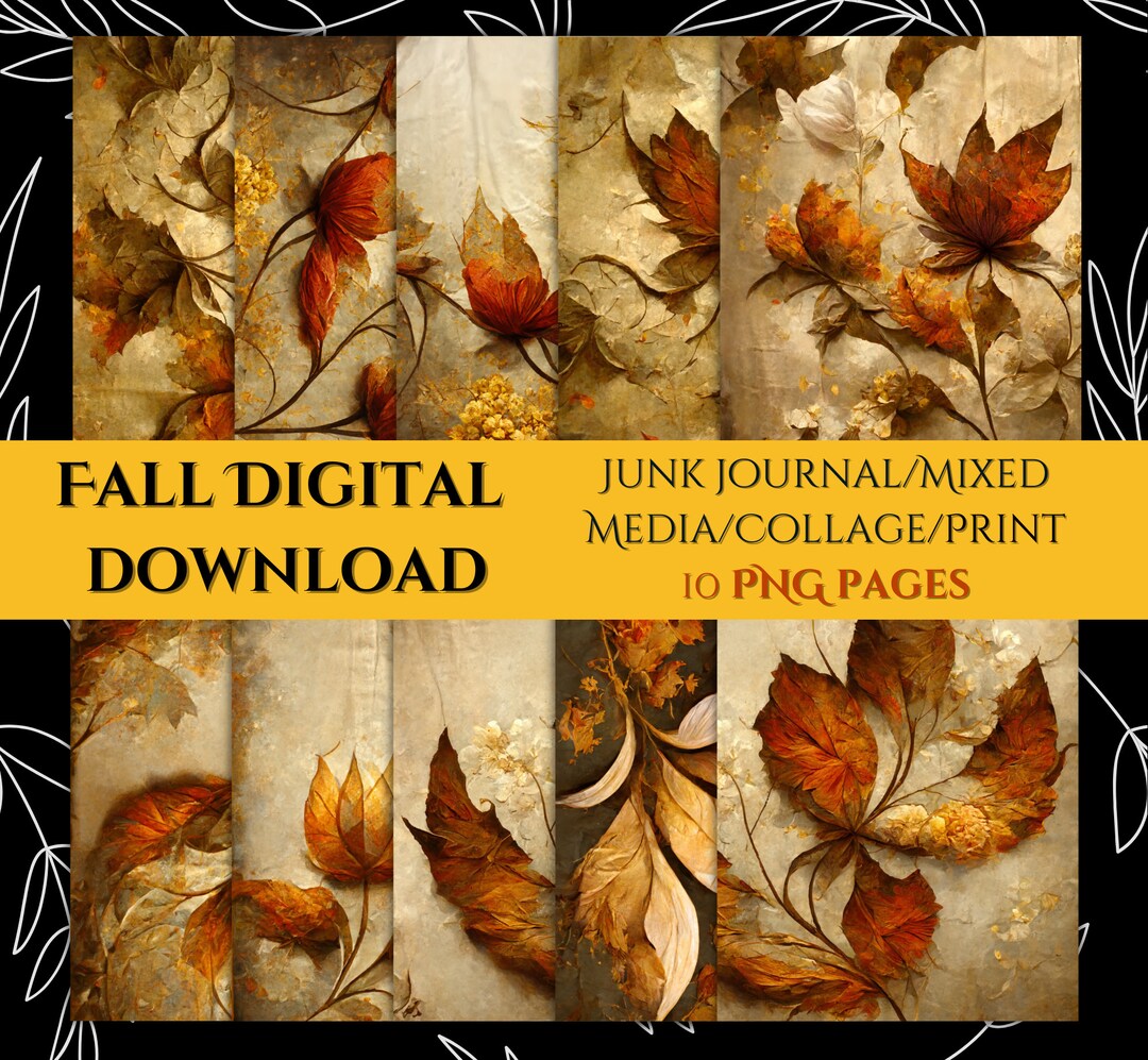 10 Vintage Fall Printable Pages PNG Art Nouveau Style Vol2| Junk ...
